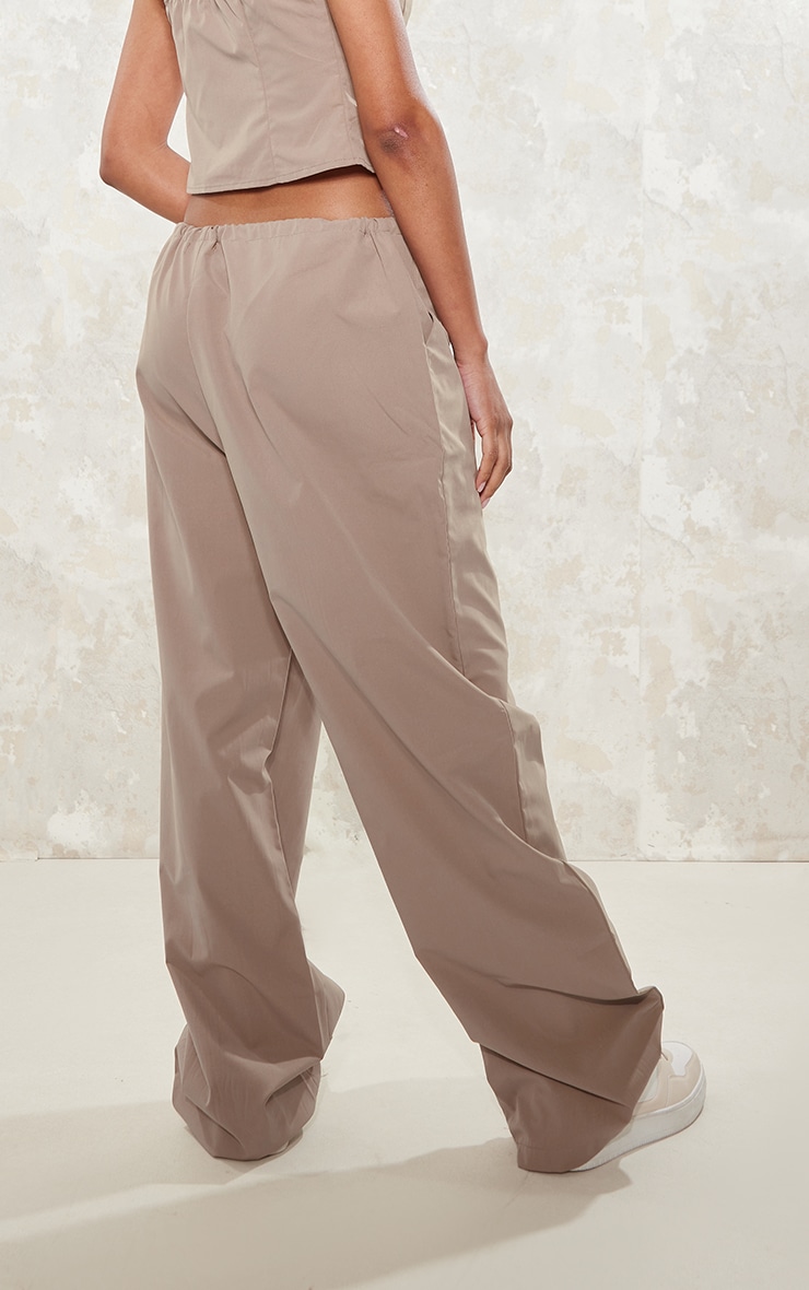 Taupe Woven Low Rise Drawstring Wide Leg Trousers | PrettyLittleThing