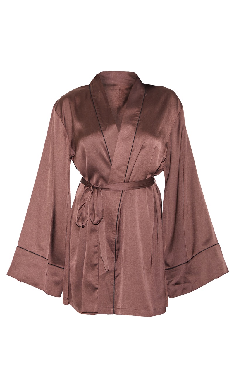 Chocolate Satin Piping Robe | Lingerie & Nightwear | PrettyLittleThing