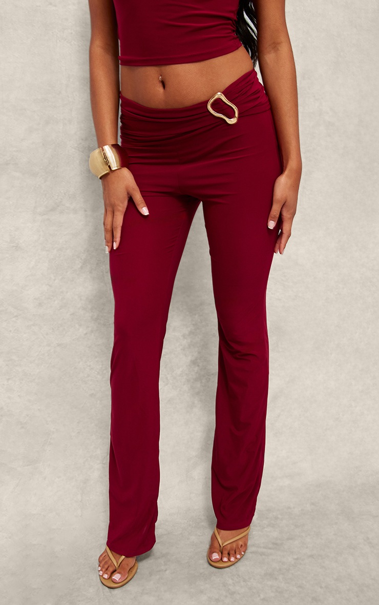 Dark Red Fold Over Metal Trim Skinny Trousers | Co-ords | PLT