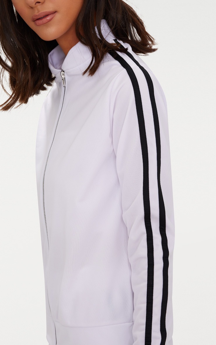White Sport Stripe Hooded Tracksuit Top | PLT