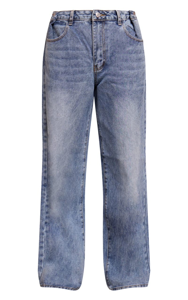 Light Blue Button Detail Wide Leg Jeans | Denim | PLT