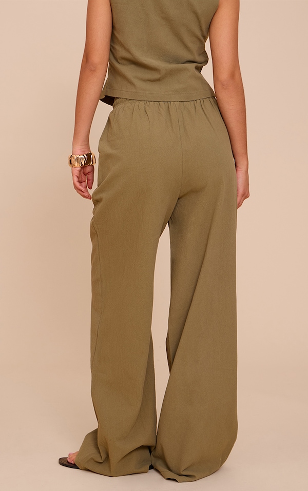 Khaki Tailored Linen Draw String Wide Leg Trouser | Co-ords | PLT