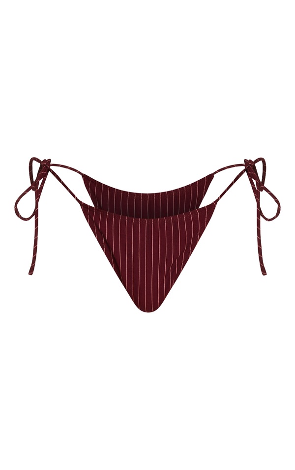 Burgundy Pinstripe Triangle Bikini Top | Swimwear | PrettyLittleThing AUS