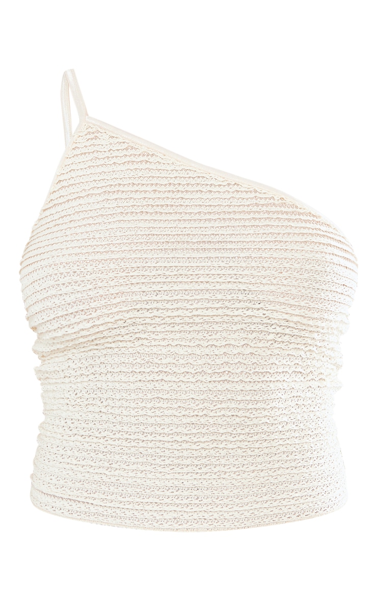 Cream Ruffle Textured One Shoulder Crop Top | Tops | PLT