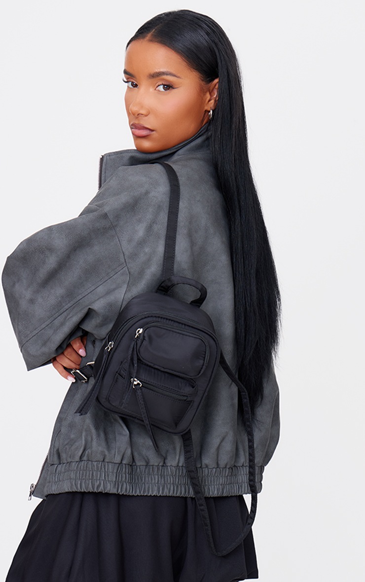 Black Nylon Pocket Mini Backpack | Accessories | PrettyLittleThing