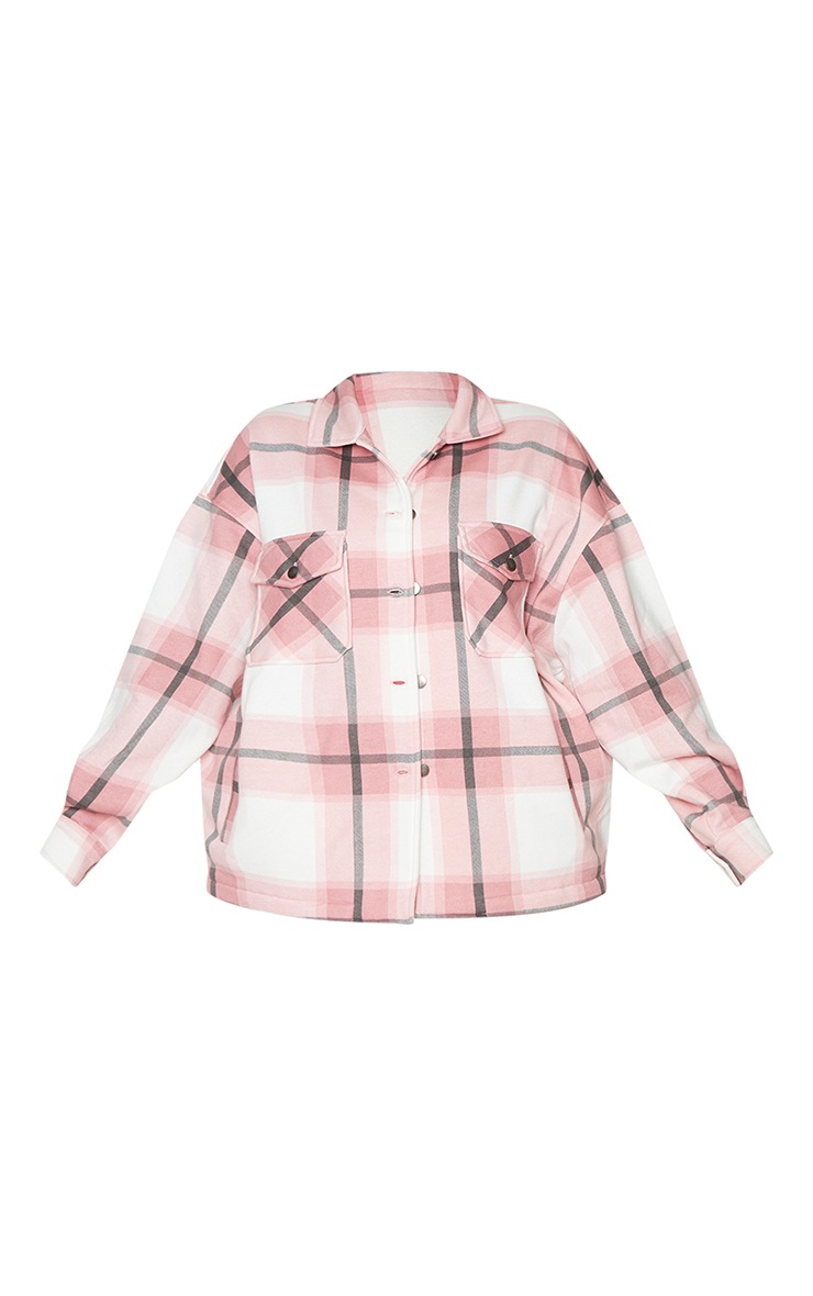 Plus Pink Checked Pocket Front Shacket | Plus Size | PrettyLittleThing USA