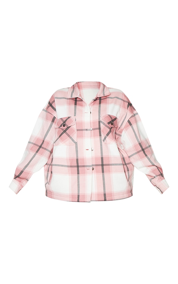 Plus Pink Checked Pocket Front Shacket | Plus Size | PrettyLittleThing USA