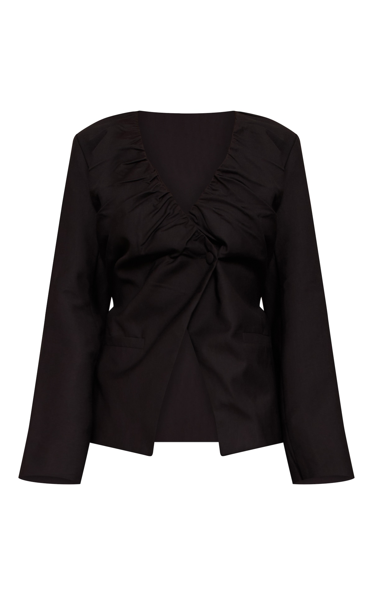 Shape Black Ruched Neckline Cinched Blazer | Shape | PLT