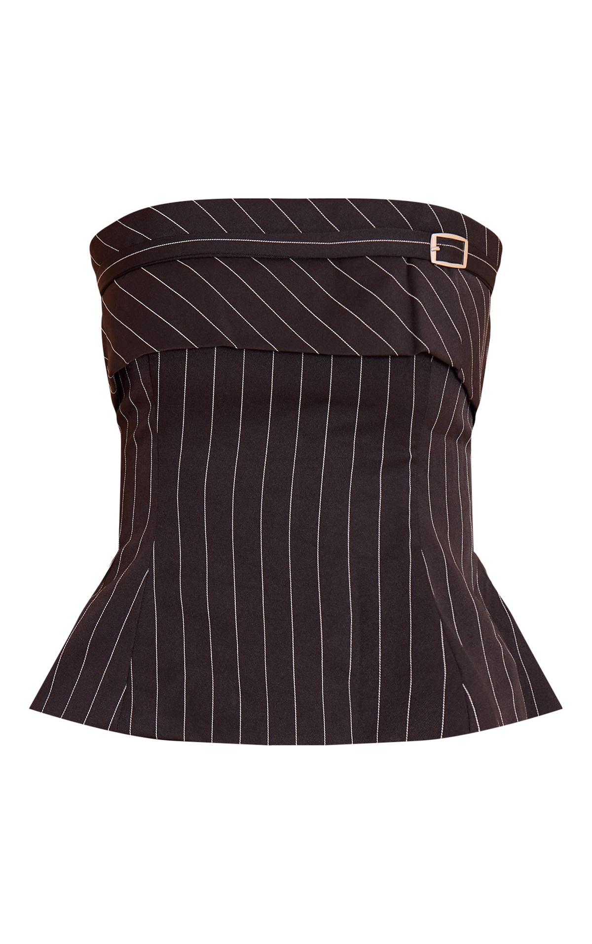 Black Pinstripe Woven Fold Over Buckle Bandeau Top | Tops ...