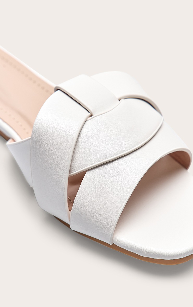 White Faux Leather Round Toe Cross Over Sandal | Footwear | PLT