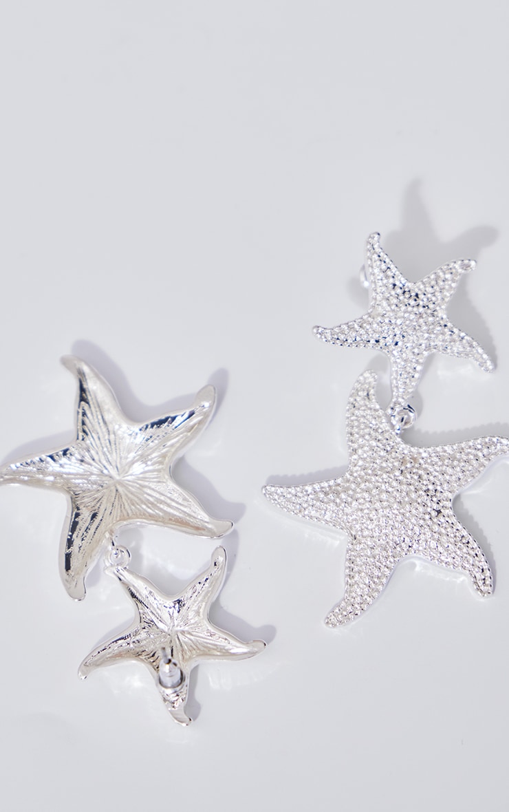 Silver Starfish Detail Drop Stud Earrings | Accessories ...