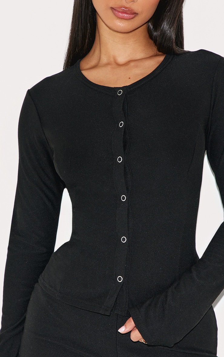 Petite Black Soft Popper Long Sleeve Long Top | Petite | PLT
