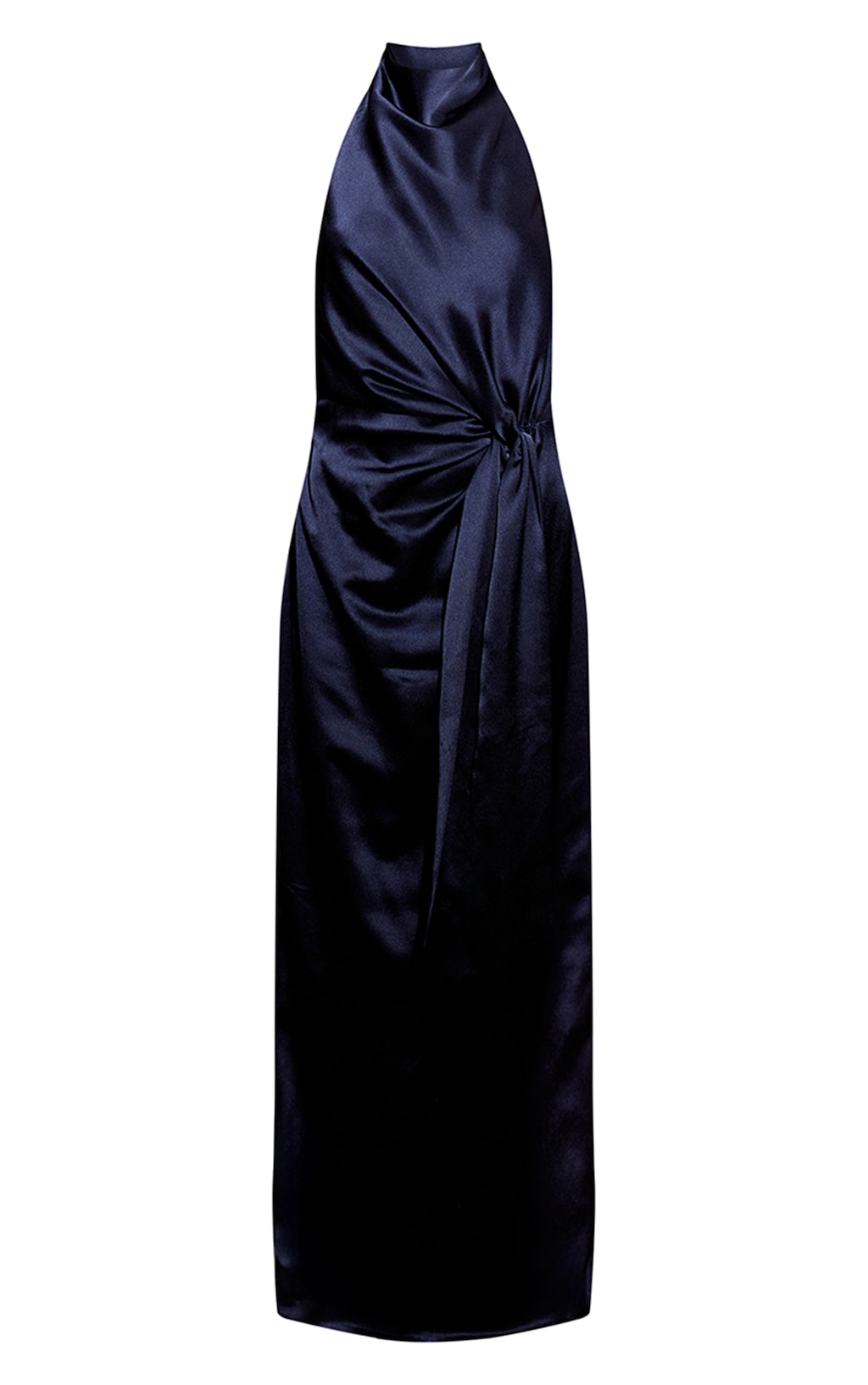 Navy Satin Tie Knot Drape Detail Maxi Dress | Dresses | PLT