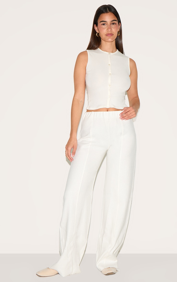 Cream Soft Touch Rib Button Down Sleeveless Top | Tops | PLT USA