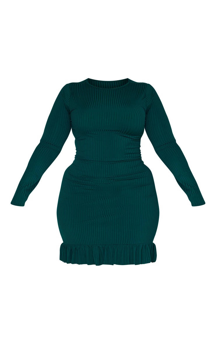 Plus Emerald Green Rib Frill Hem Bodycon Dress | Plus Size | PLT