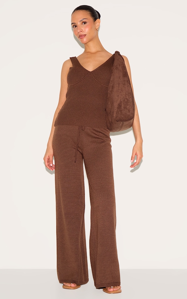 Petite Chocolate Knitted Ribbed Longline Tank Top | Petite | PLT