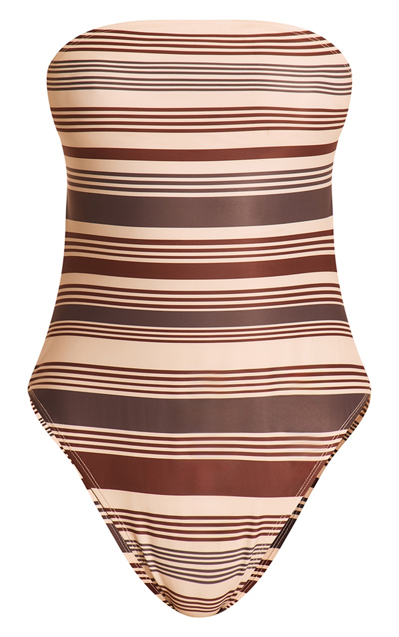 Brown Stripe Bandeau Cut Out Back Swimsuit | Swimwear ...
