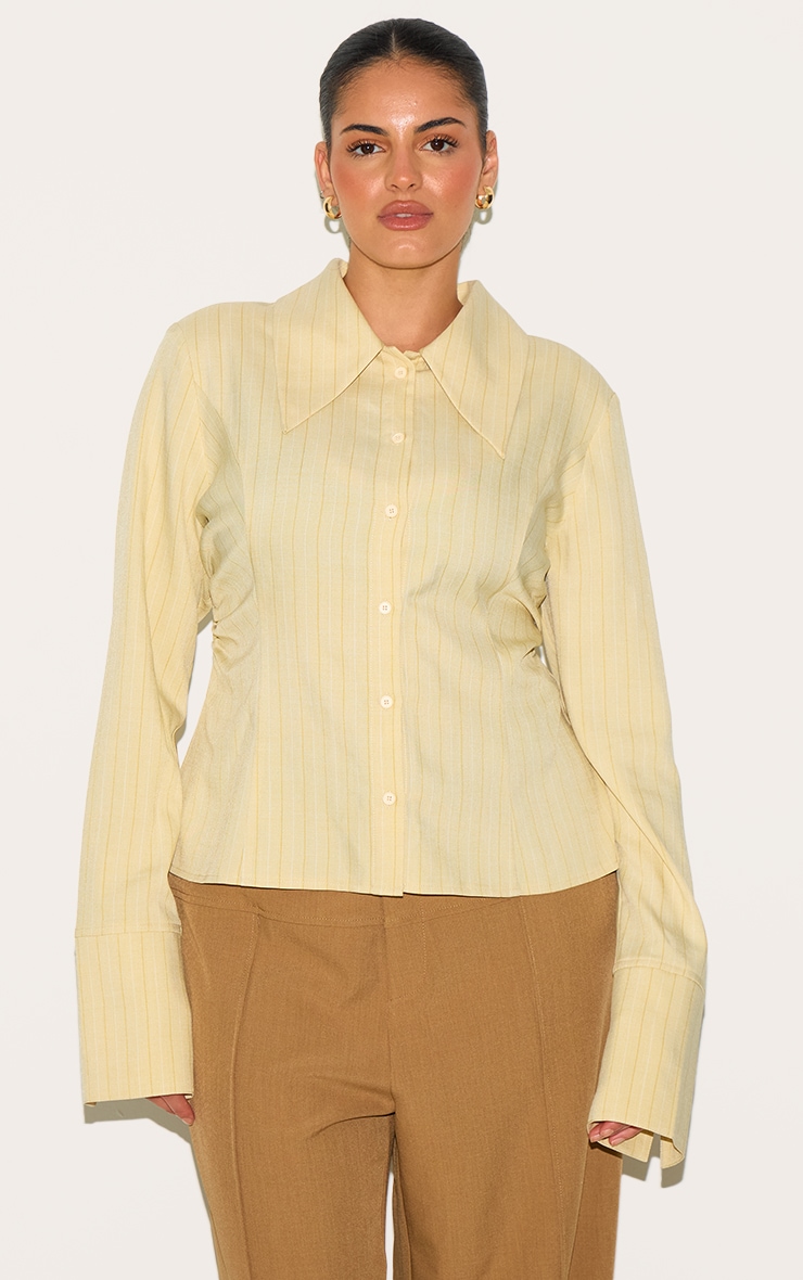 Plus Yellow Pinstripe Collar Fitted Shirt | Plus Size ...