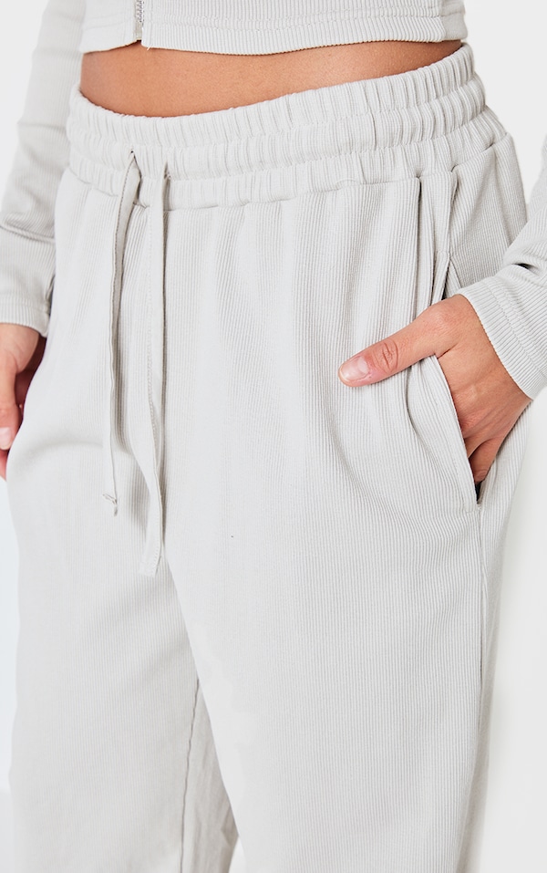 Light Grey Ribbed Low Rise Wide Leg Pants | Co-ords | PrettyLittleThing USA