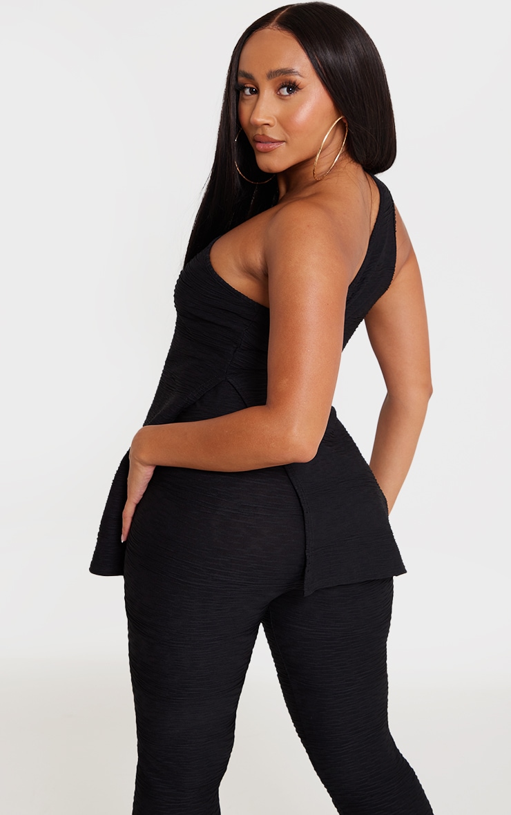 Shape Black Textured One Shoulder Split Side Top | PrettyLittleThing