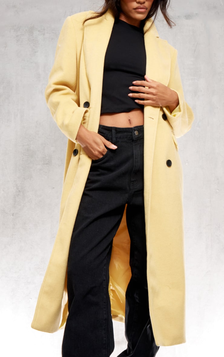 Butter Yellow Shoulder Padded Double Breasted Faux Wool Coat ...