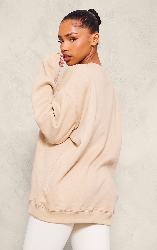 Sand Oversized Fit Sweatshirt | Tops | PrettyLittleThing