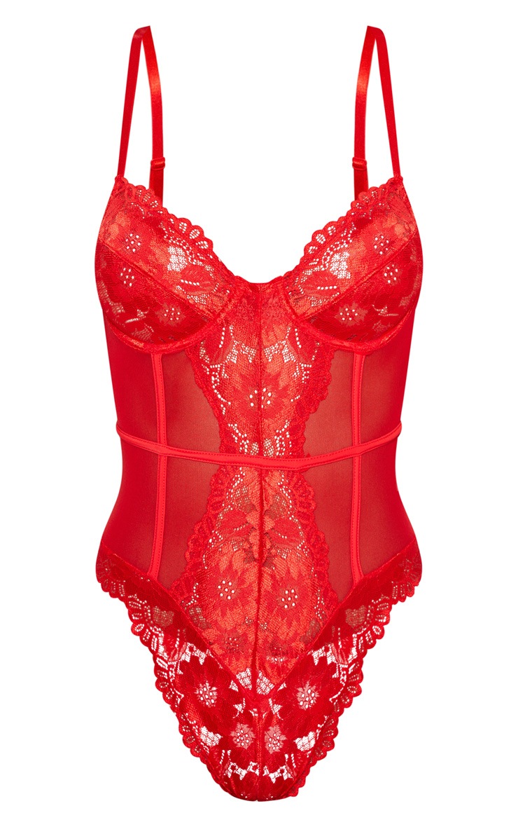 Red Underwired Cage Detail Lace Body | Lingerie & Nightwear ...