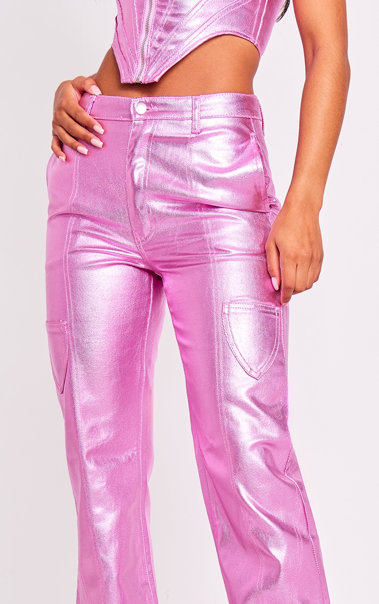 Pink Metallic Denim Stitch Straight Leg Jeans | Denim | PLT