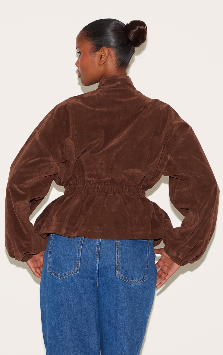 Brown Cinched Waist Faux Suede Jacket | Outerwear | PLT AUS