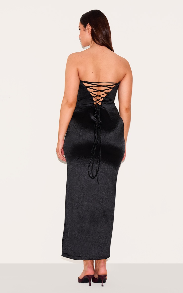 Shape Black Satin Lace Trim Tie Back Maxi Dress | Shape ...