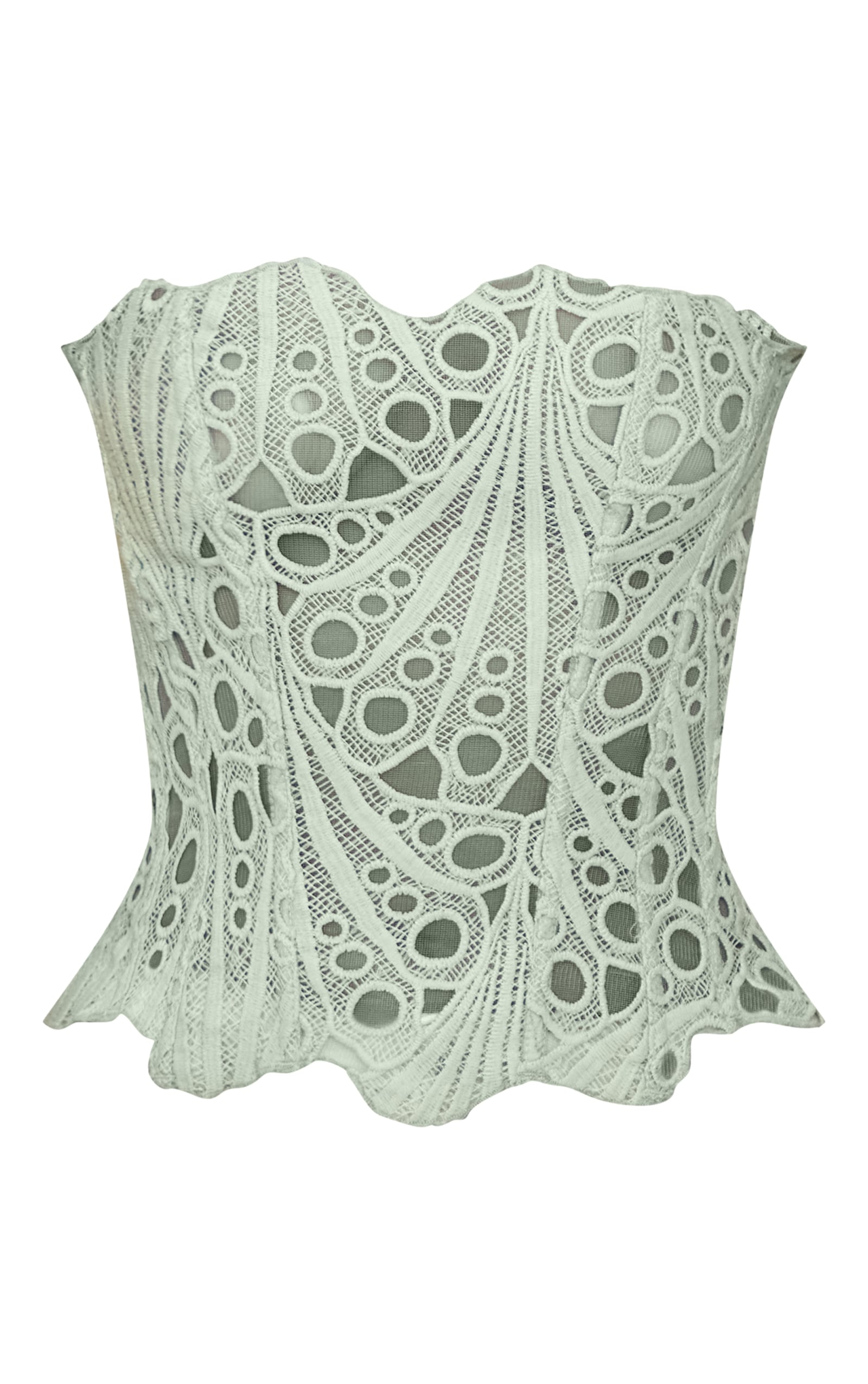 Pale Lime Textured Sheer Floral Lace Corset | Tops | PLT AUS