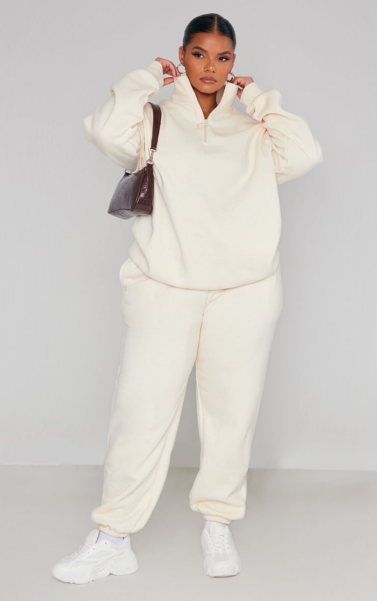 Plus Cream Zip Up Sweatshirt | Plus Size | PrettyLittleThing USA