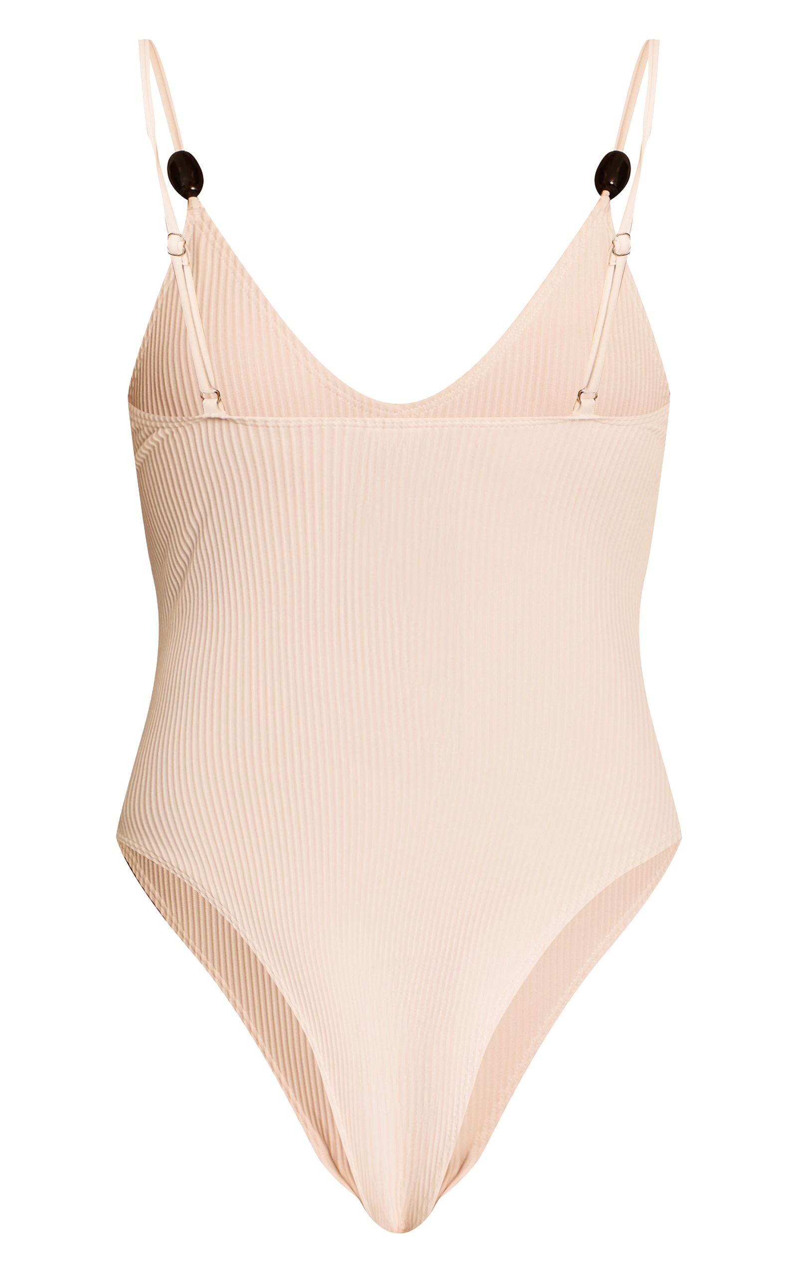 Ivory Ribbed Bead Trim Scoop Backless Swimsuit | Swimwear | PLT USA