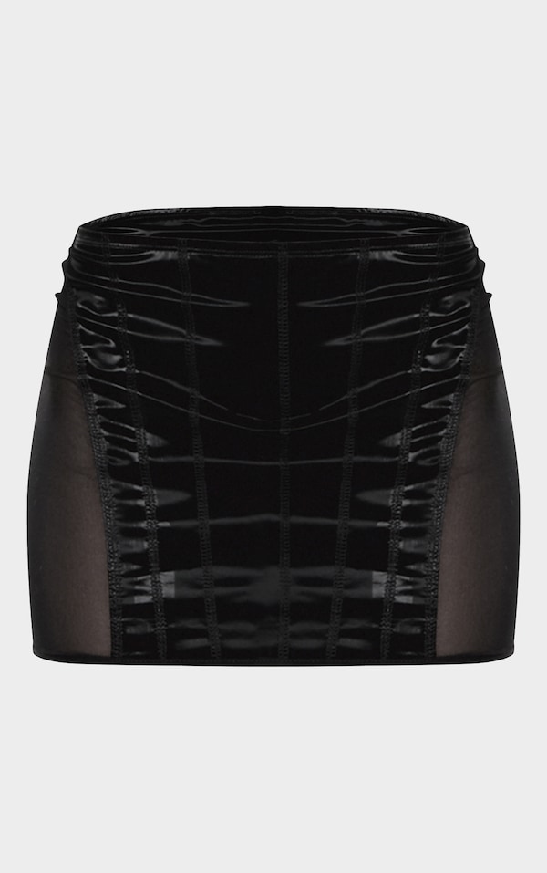 Black High Shine Panelled Extreme Micro Mini Skirt | Co-ords | PLT USA