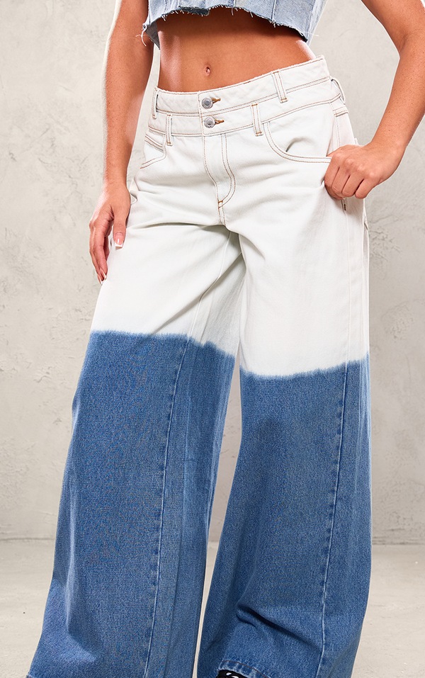 Blue Dip Dye Wide Leg Jeans | Denim | PrettyLittleThing AUS