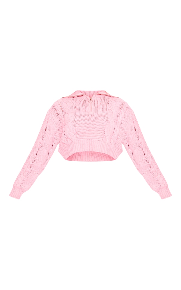 Pastel Pink Zip Up Knitted Cable Jumper | PrettyLittleThing IRE