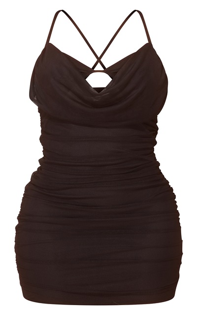 Shape Black Mesh Cowl Bralet Ruched Bodycon Dress | Shape ...