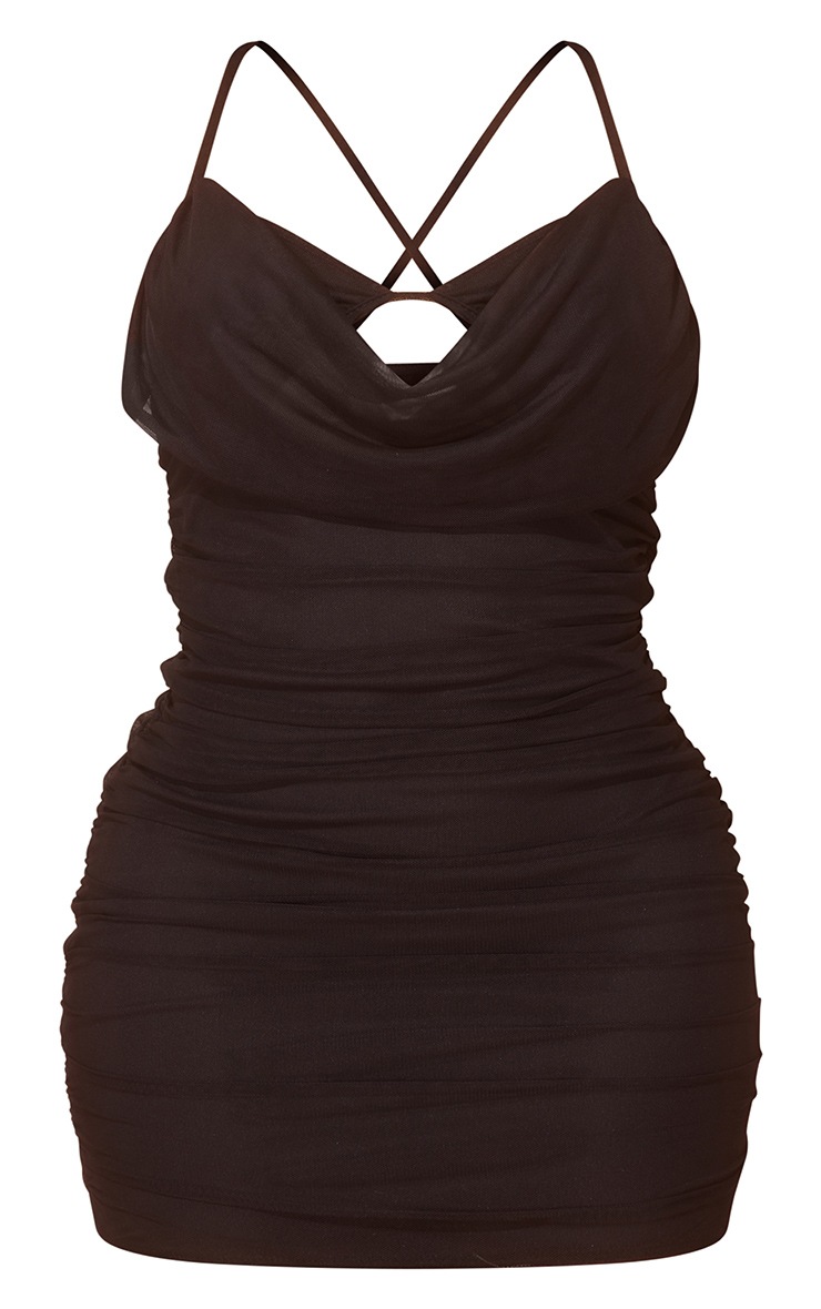 Shape Black Mesh Cowl Bralet Ruched Bodycon Dress | Shape ...