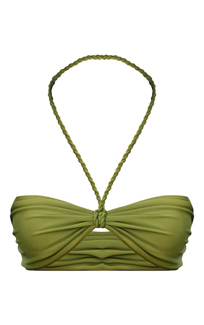 Olive Twist Halter Strap Bandeau Bikini Top | Swimwear ...