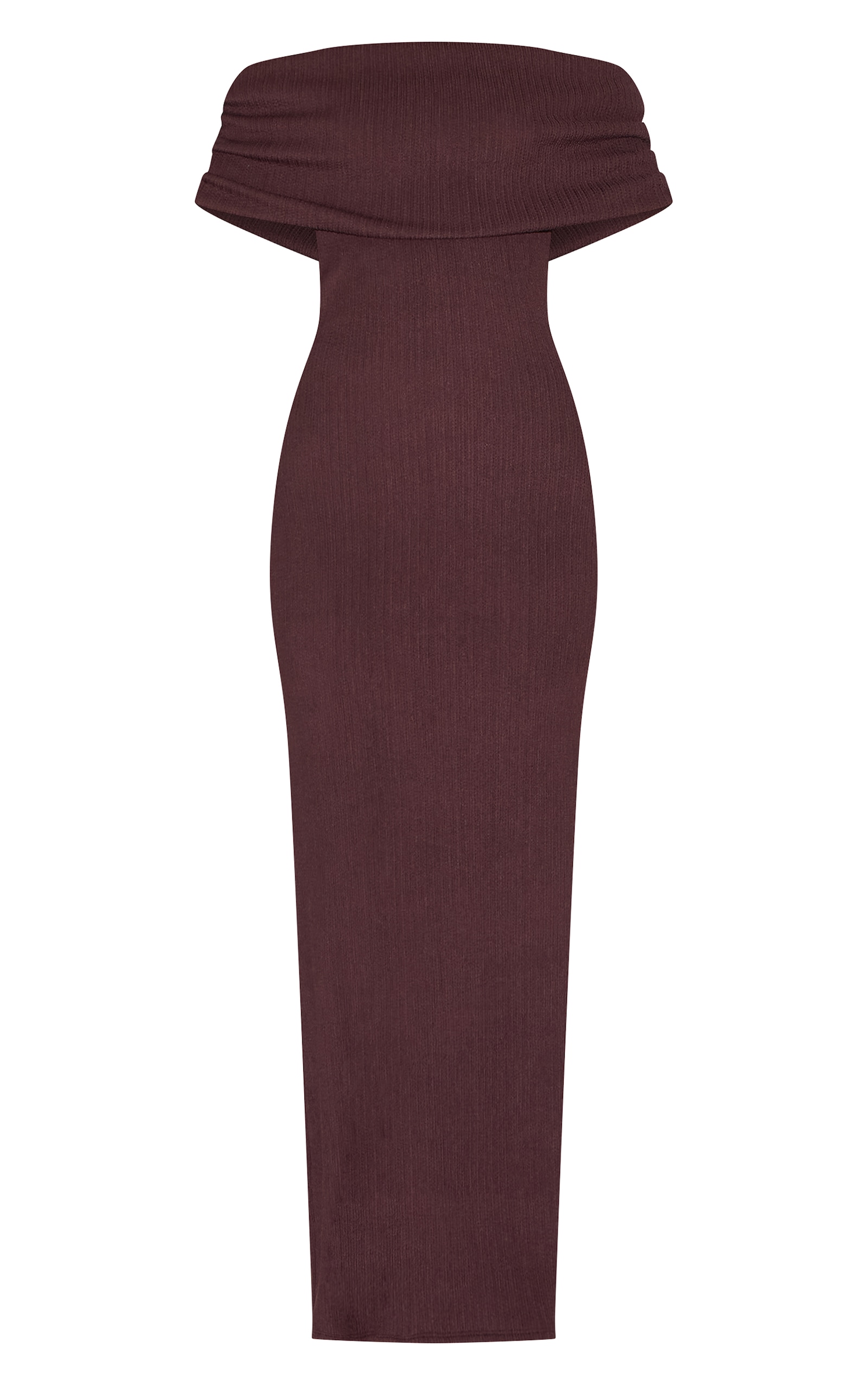 Chocolate Textured Fold Over Bardot Maxi Dress | Dresses | PLT