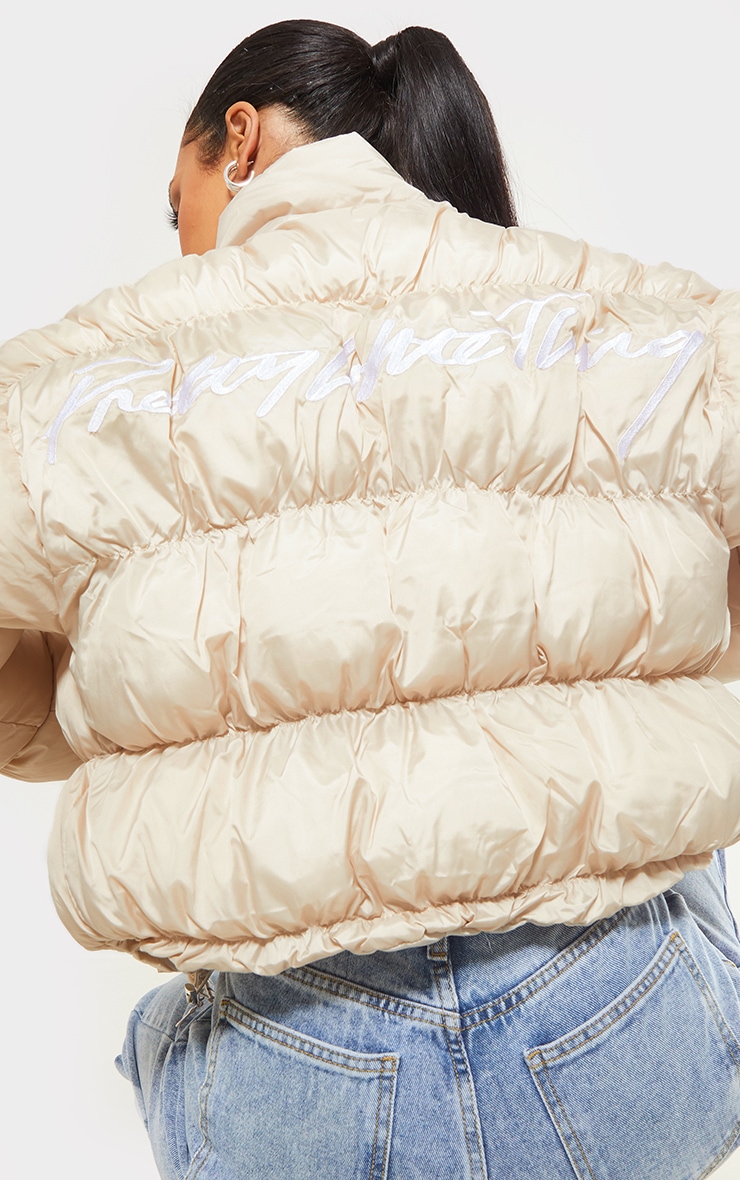 PLT Tall Stone Embroidered Puffer Jacket | PrettyLittleThing USA