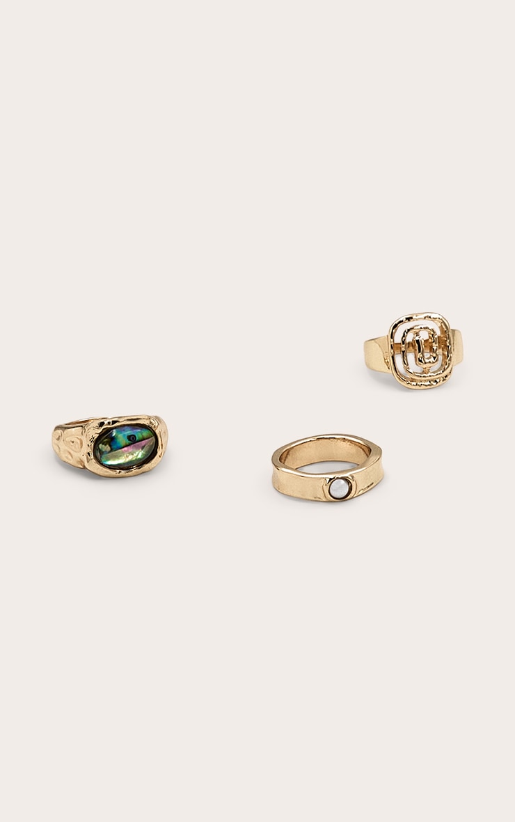 Gold Textured Ring Multi-Pack With Emerald Resin | Accessories ...