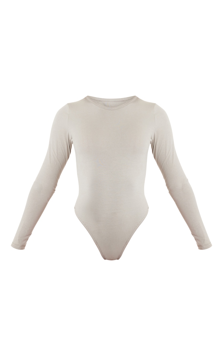 Moss Grey Cotton Long Sleeve Bodysuit | Tops | PrettyLittleThing