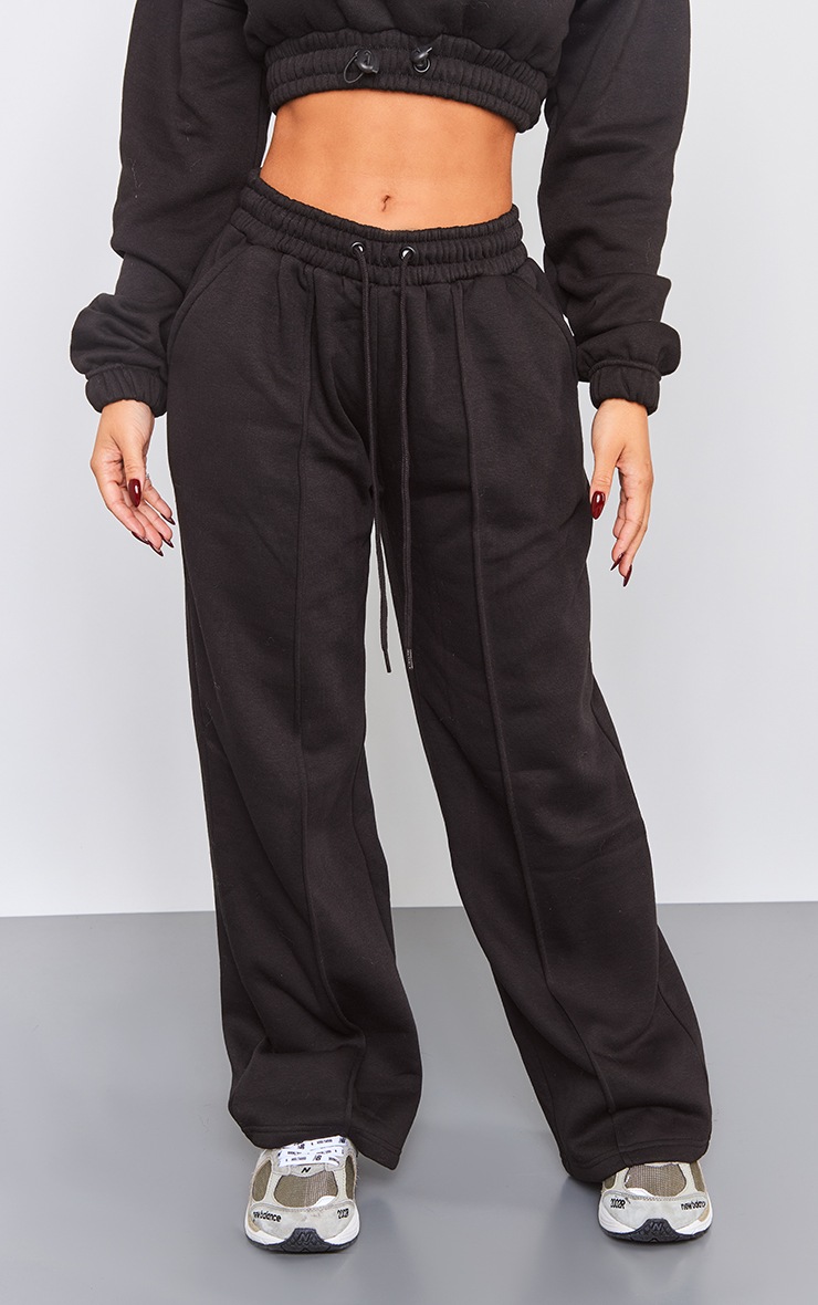 Petite Black Wide Leg Seam Detailed Sweatpants | Petite ...