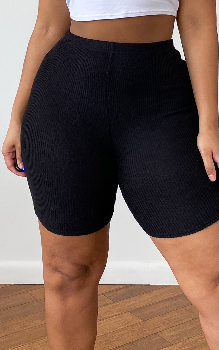 Plus Black Brushed Rib Bike Shorts | PrettyLittleThing USA