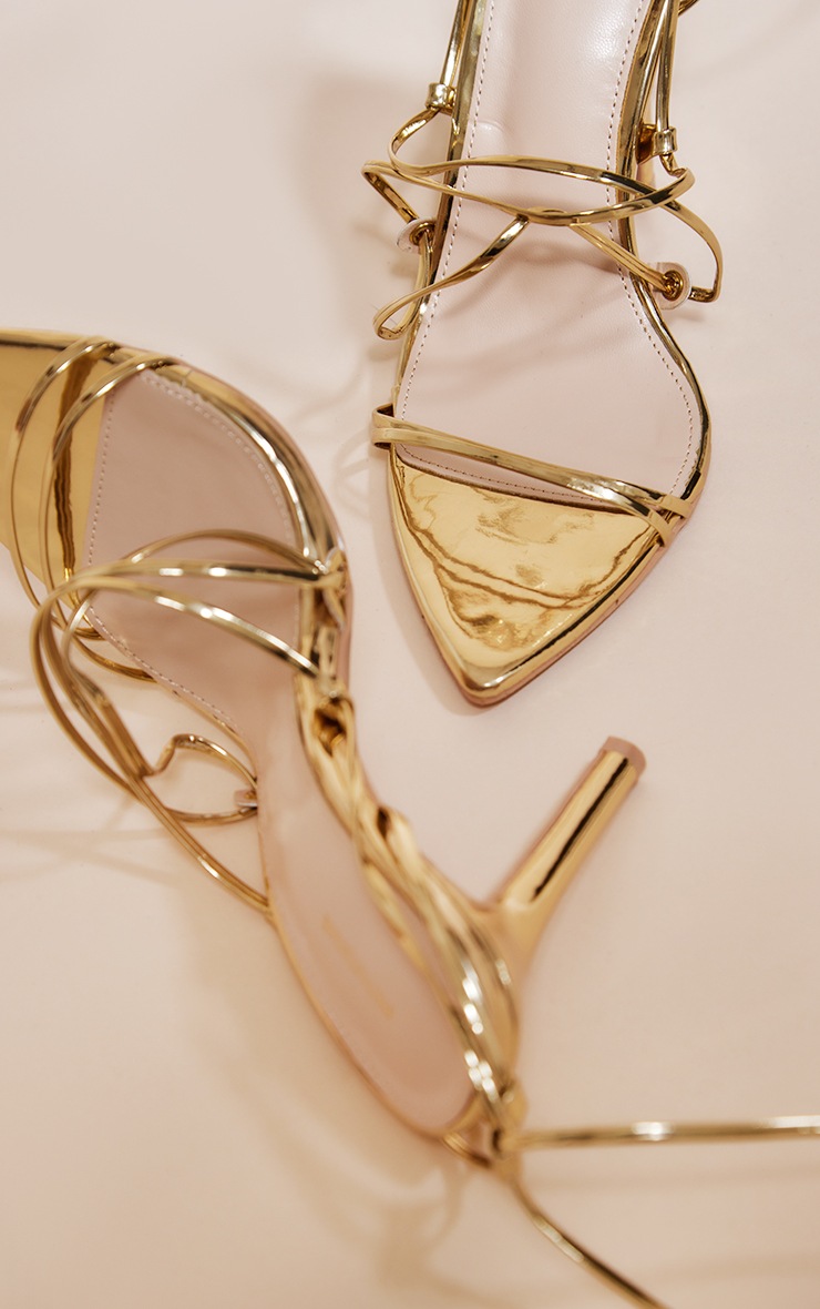 Gold Metallic Strappy Gladiator Point Toe Heels | Footwear ...