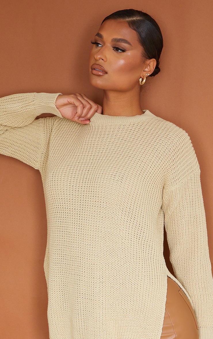 Stone Round Neck Side Split Jumper | PrettyLittleThing