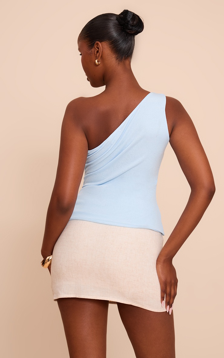 Sky Blue Double Layer Burnout One Shoulder Trim Vest Top | Tops ...