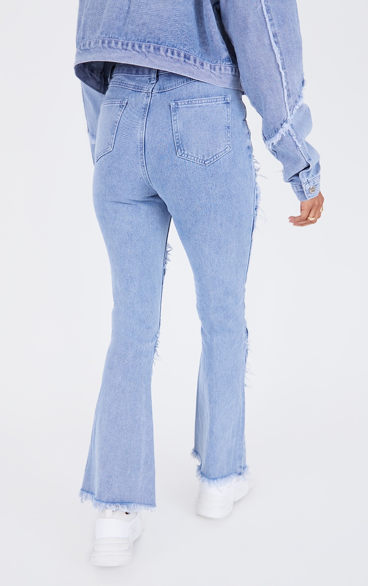 Light Blue Wash Seam Detail Flared Jeans | Denim | PLT USA