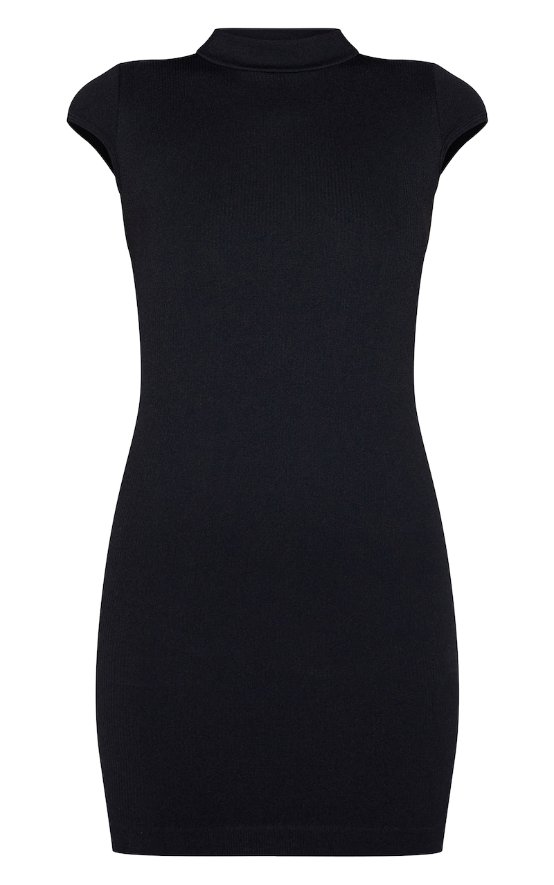 Black Structured Snatched Rib Bodycon Dress | Dresses | PLT USA